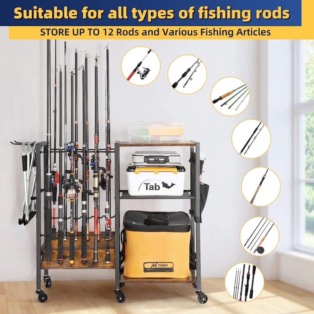 Innovative 12 Rods Fishing Rod Tackle Cart – FishersTribe.com
