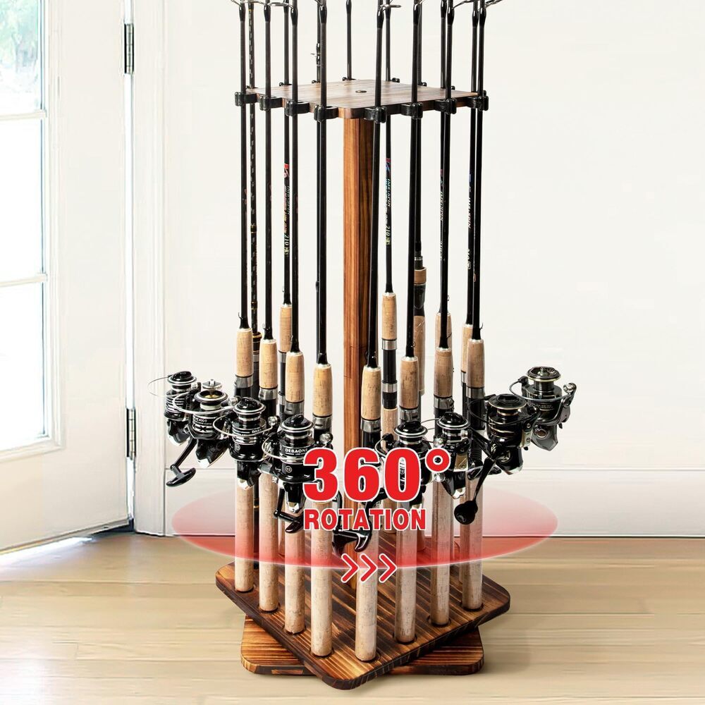 360° Rotating Fishing Rod Rack Garage Organizer Holds 16 Poles ...